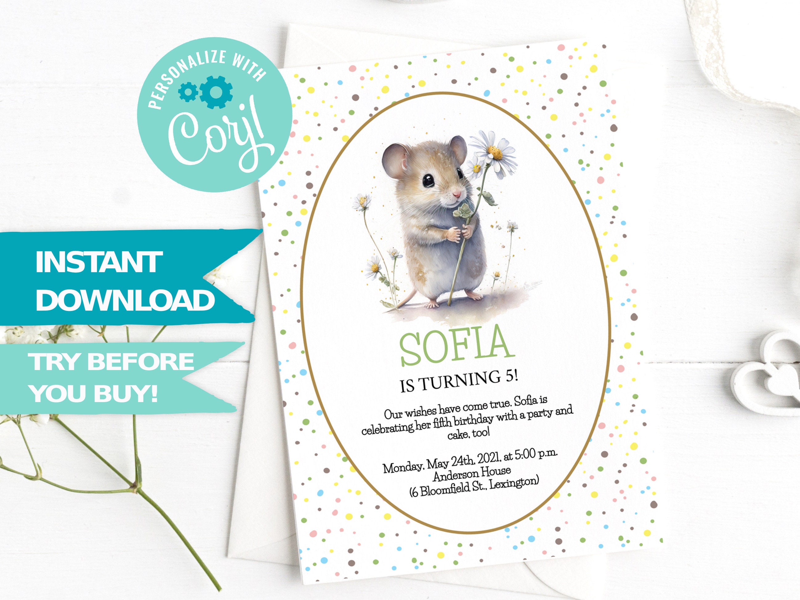 Printable Birthday Party Invitation Mouse Editable Kids Party ...
