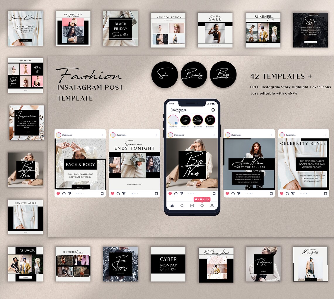 Instagram Posts Template and Instagram Highlight Covers - Etsy