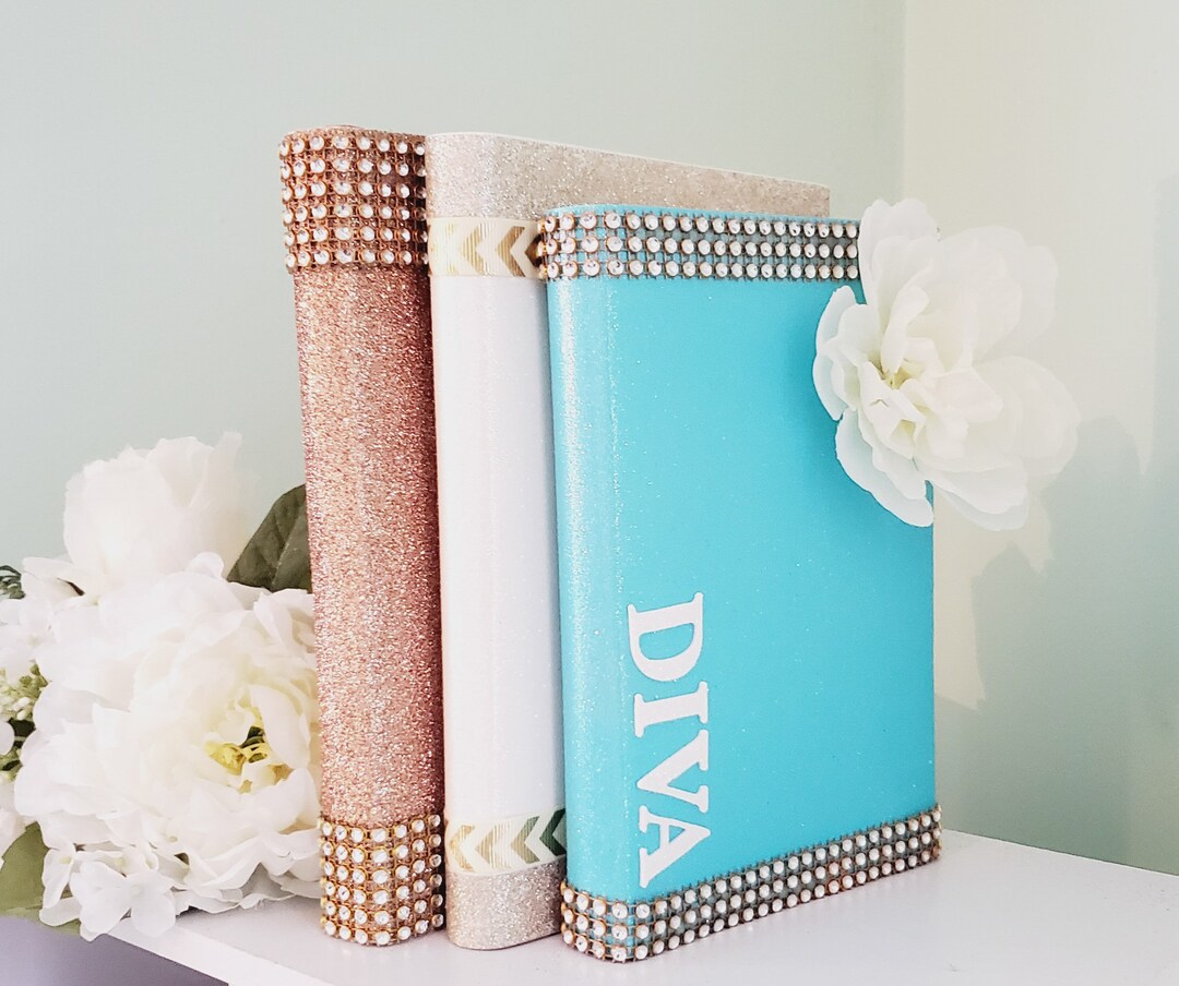 Glam Books (set of 3), Bling Book Stack, Glam Home Decor, Teal Decor ...