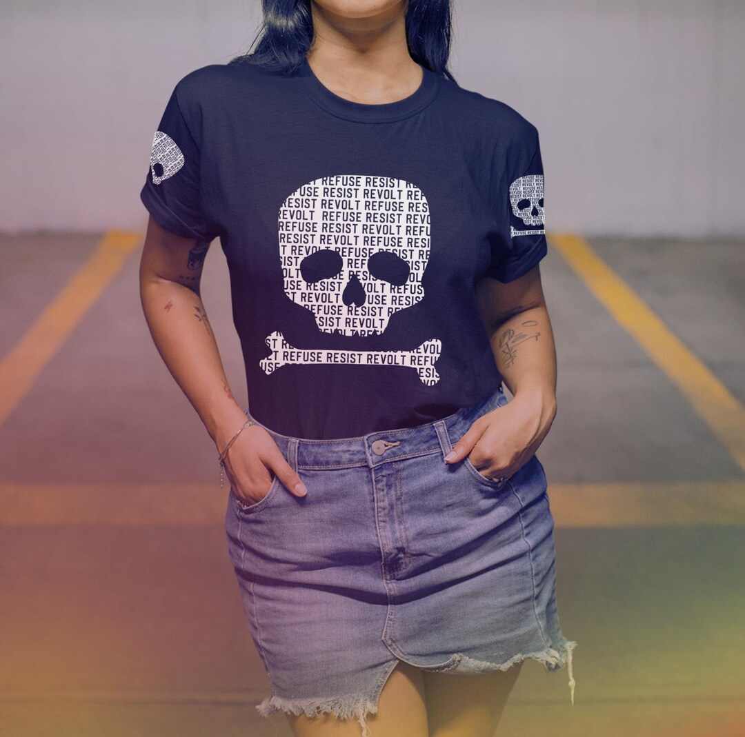 REFUSE RESIST REVOLT Skull and Bones Retro Skater Resistance Shirt ...