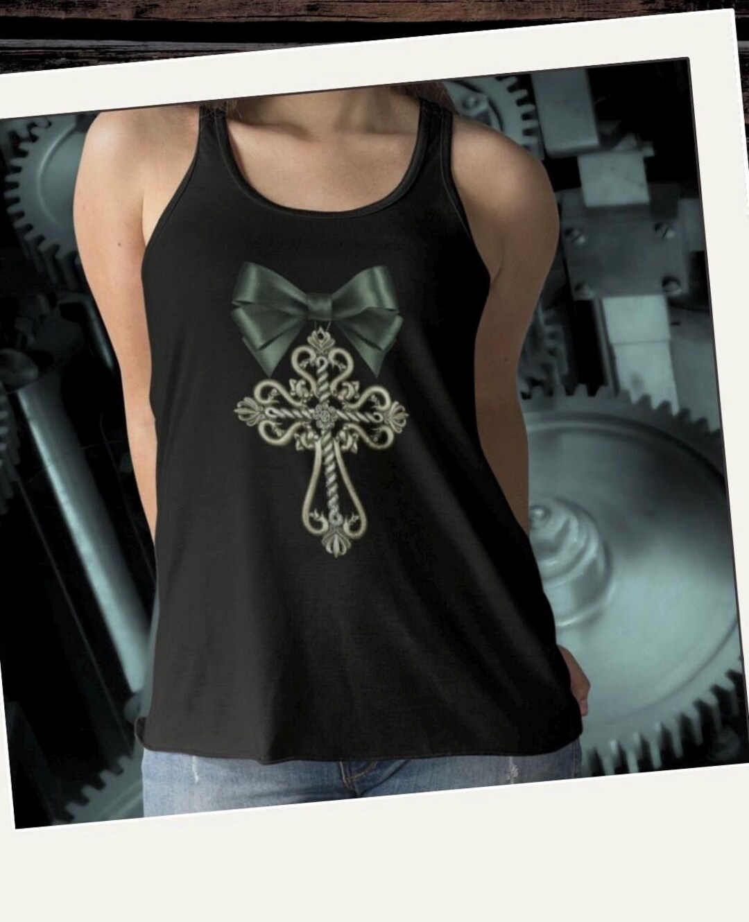 Summer Goth Tank Top Gothic Active Wear Cross and Bow Design for DARK ...