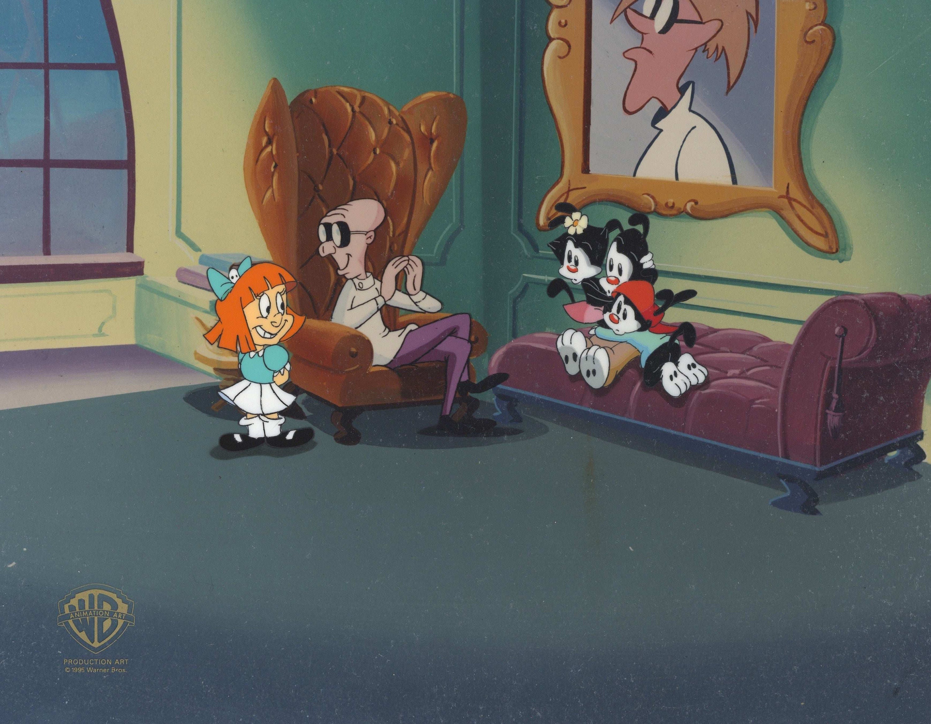 Animaniacs Original Production Cel: Dr. Scratchansniff, Elmyra, Yakko ...