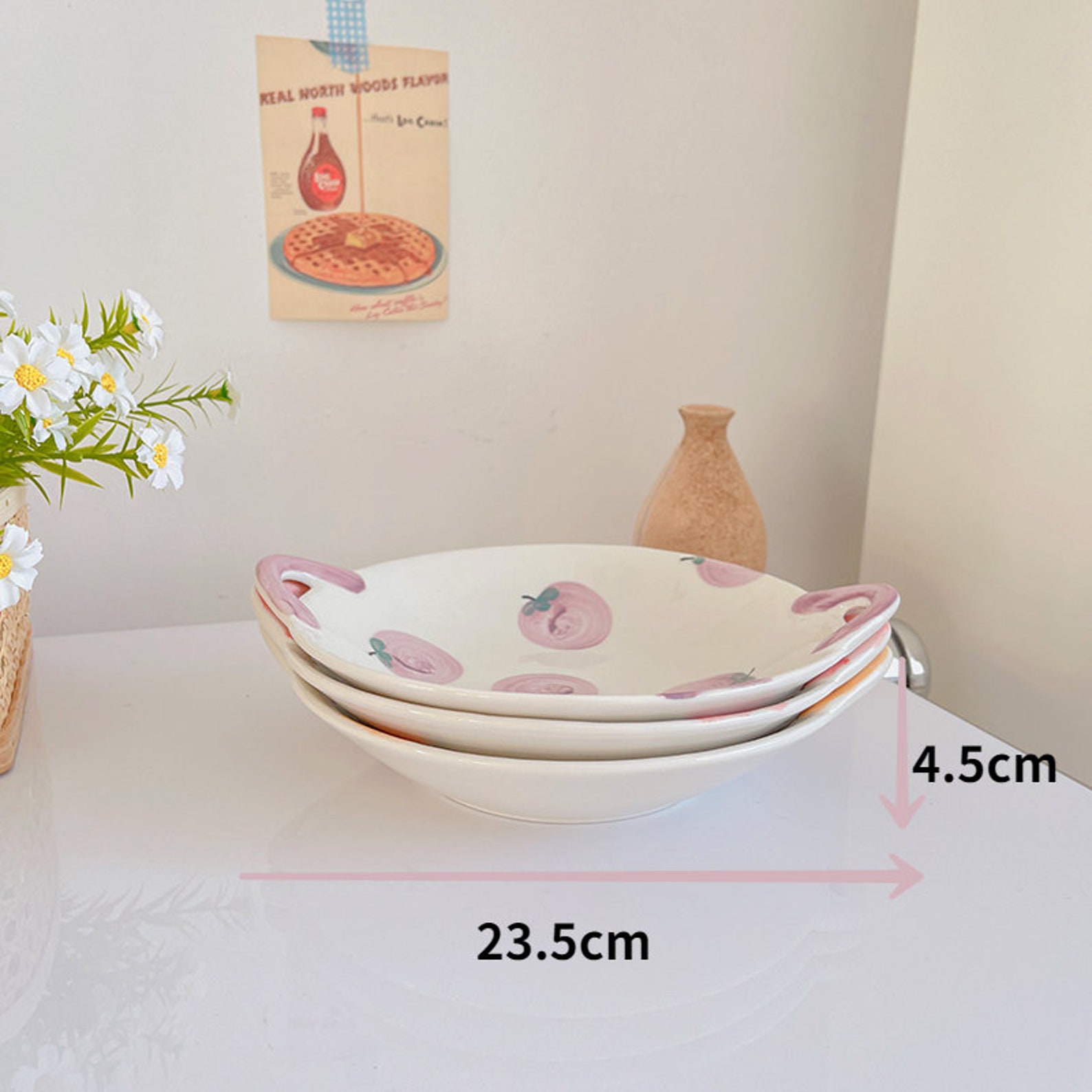 Japanese Hand-painted Peach Ceramic Bowl Plate Cute Soft - Etsy