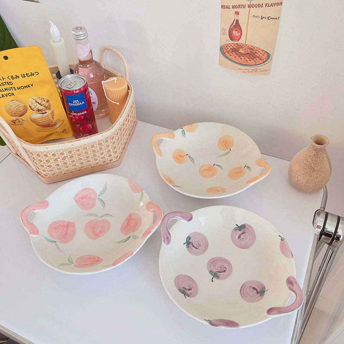 Japanese Hand-painted Peach Ceramic Bowl Plate Cute Soft - Etsy