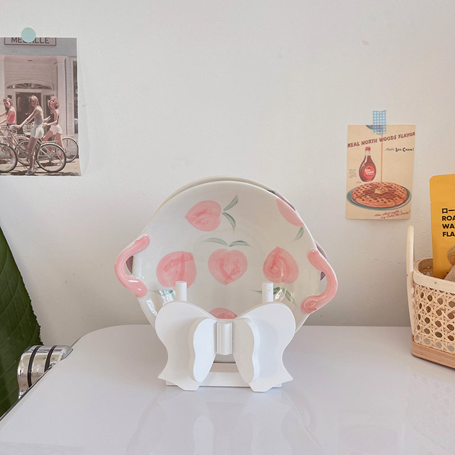 Japanese Hand-painted Peach Ceramic Bowl Plate Cute Soft - Etsy