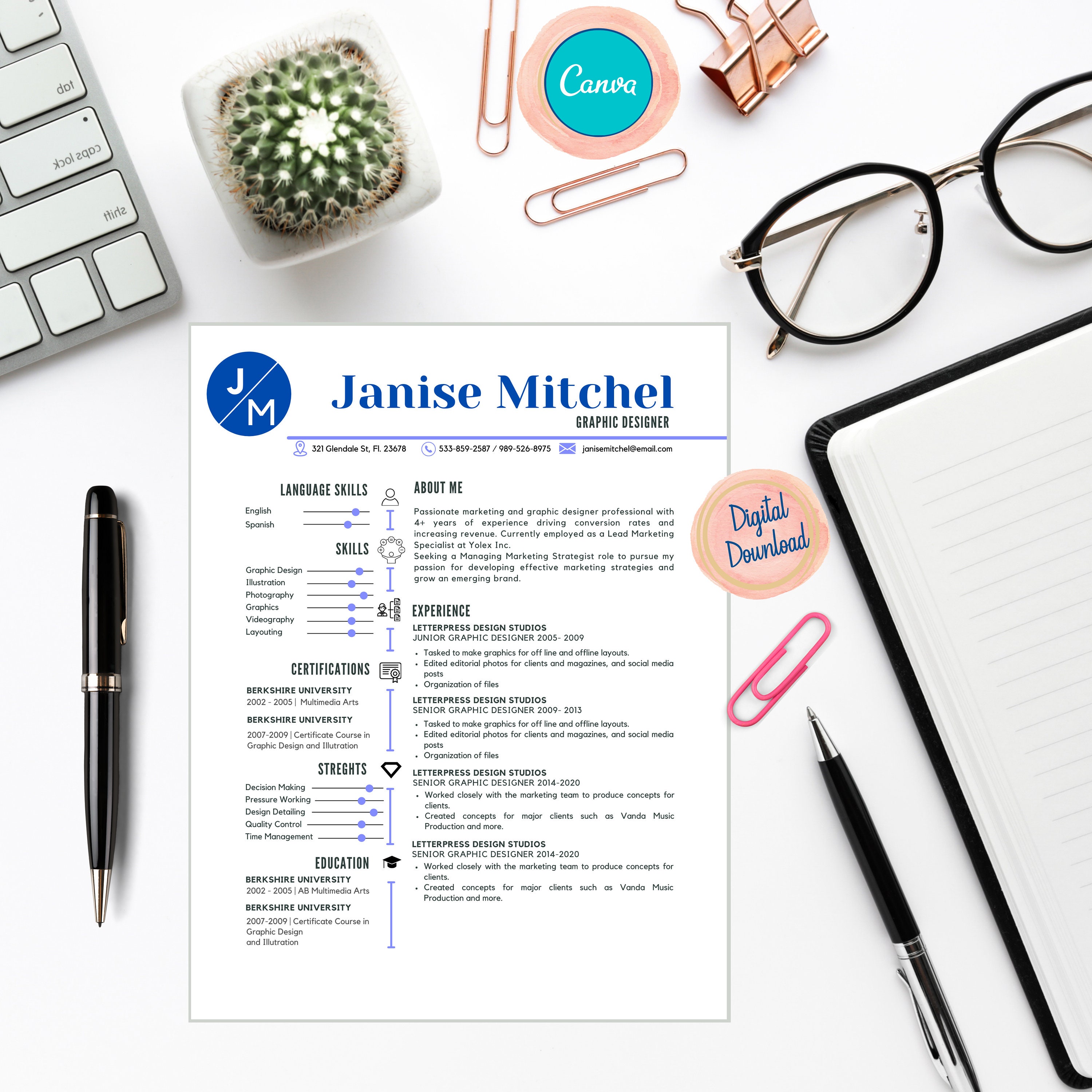 Modern Resume Template | Chronological Resume Template | Professional ...