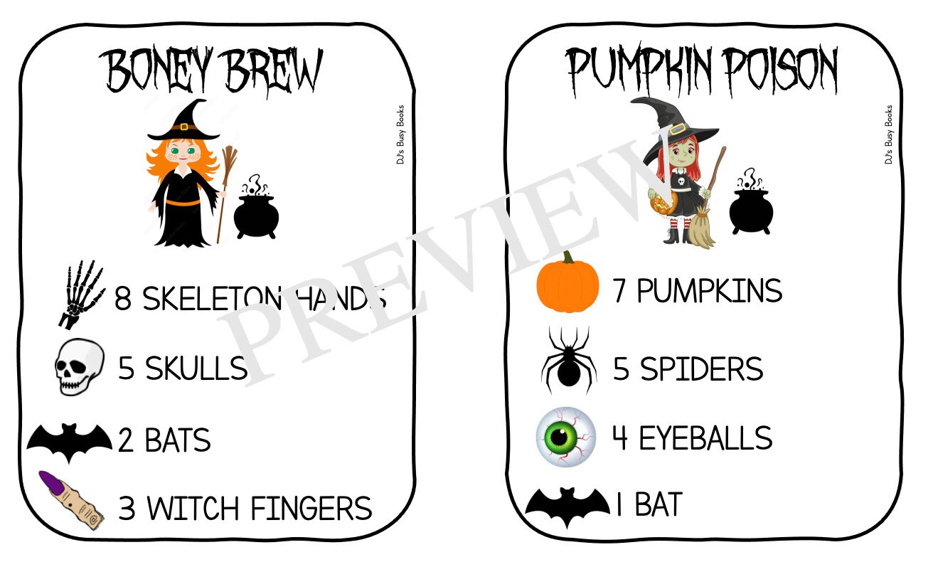 Witch Brew Cards Halloween Sensory Bin Toddler Spooky - Etsy