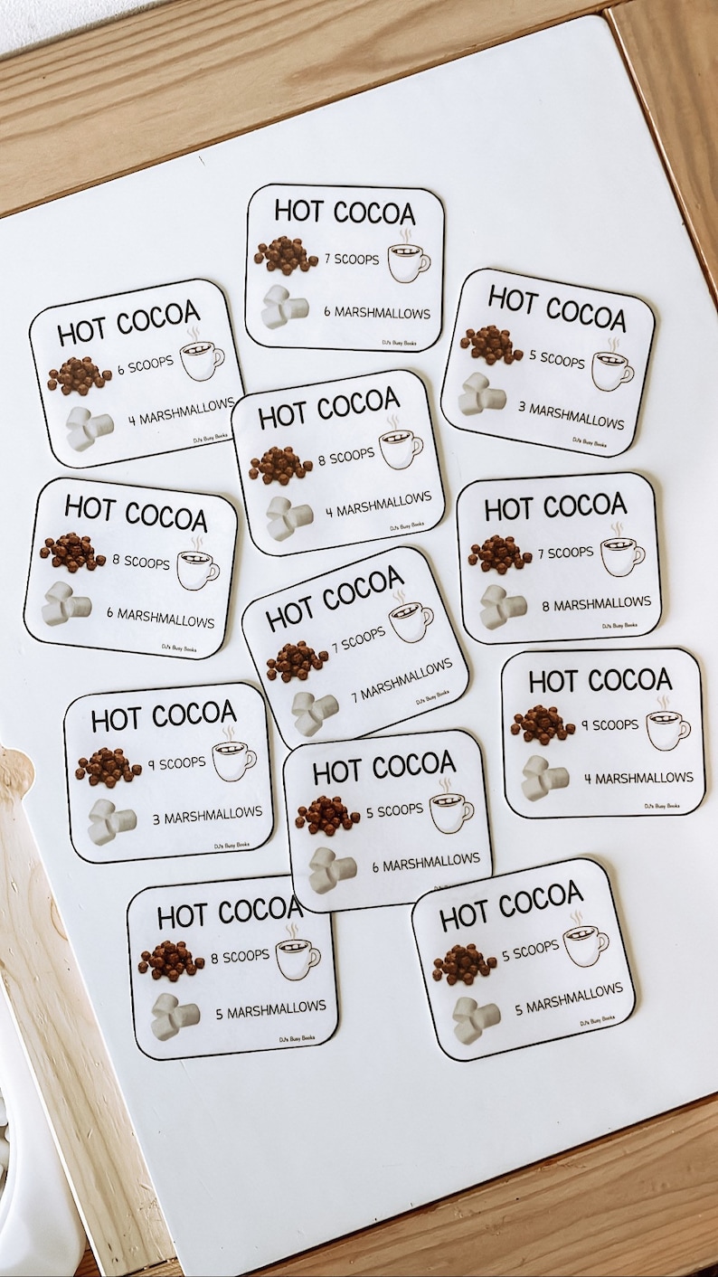 Hot Cocoa Sensory Bin Cards for Toddlers, Winter Activity, Chocolate ...
