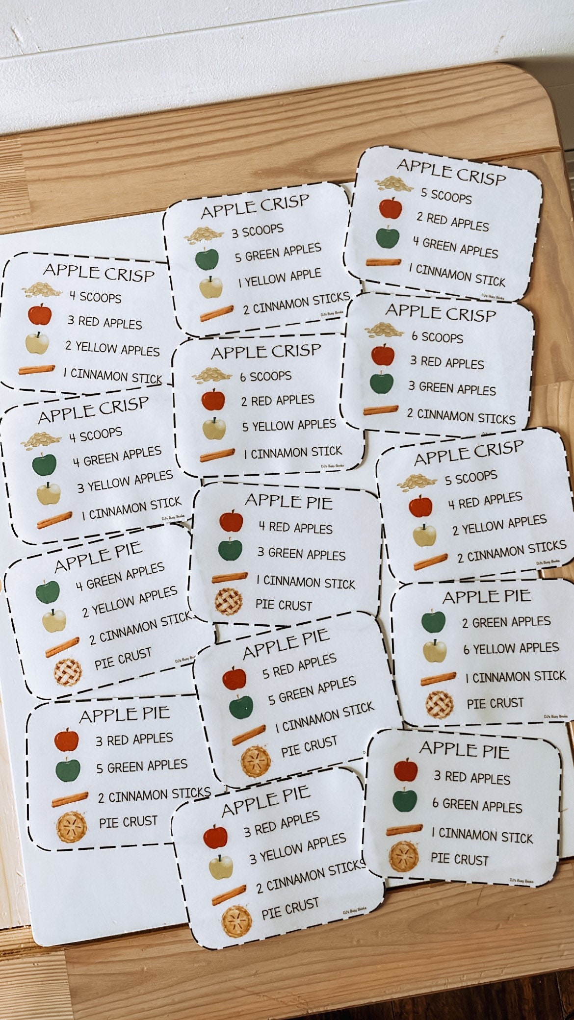 Apple Pie & Apple Crisp Sensory Bin Cards for Toddlers, Fall Activity ...