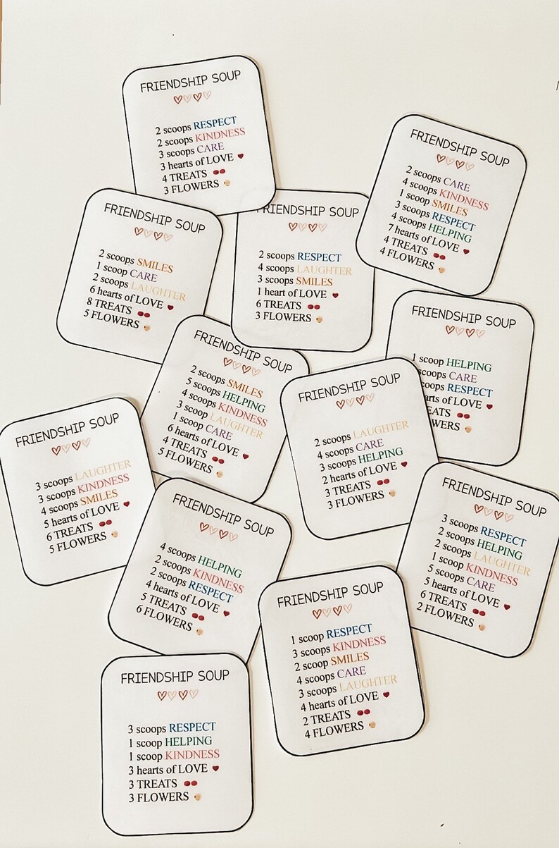 Friendship Soup Learning Cards - Valentines Day Sensory Bin - Etsy