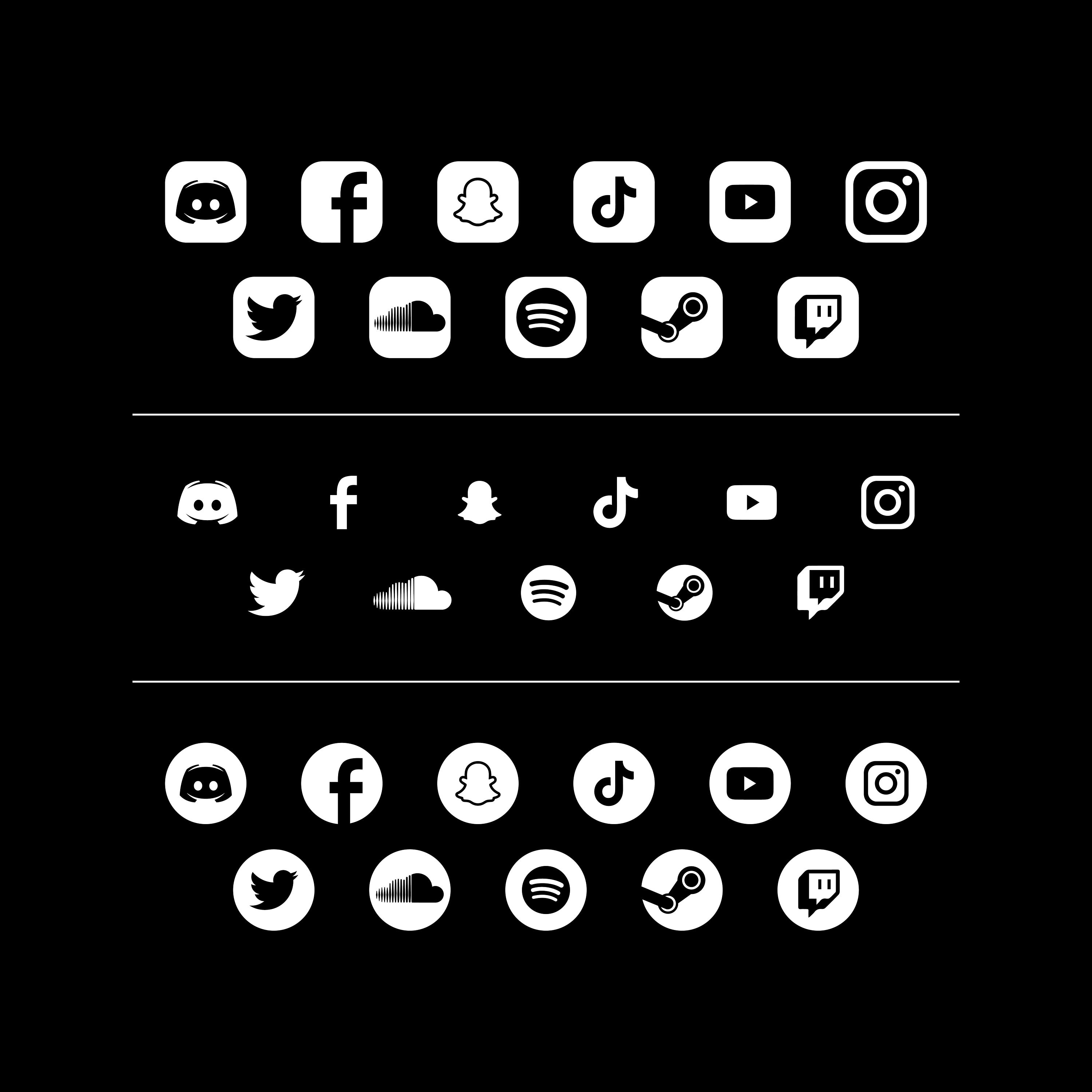 Basic Social Media Icons (for Streamers) - 3 White Sets - Etsy