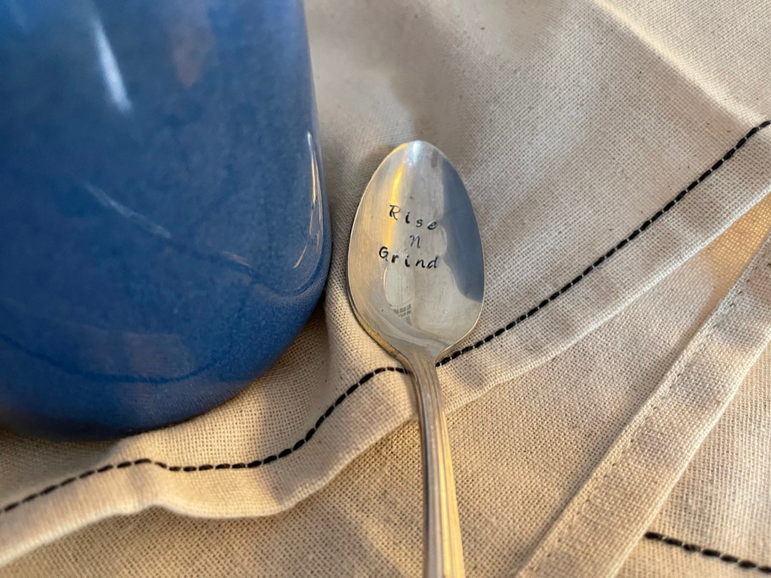 Vintage Teaspoon, Rise N Grind,hand Stamped Silver Plated Spoon - Etsy
