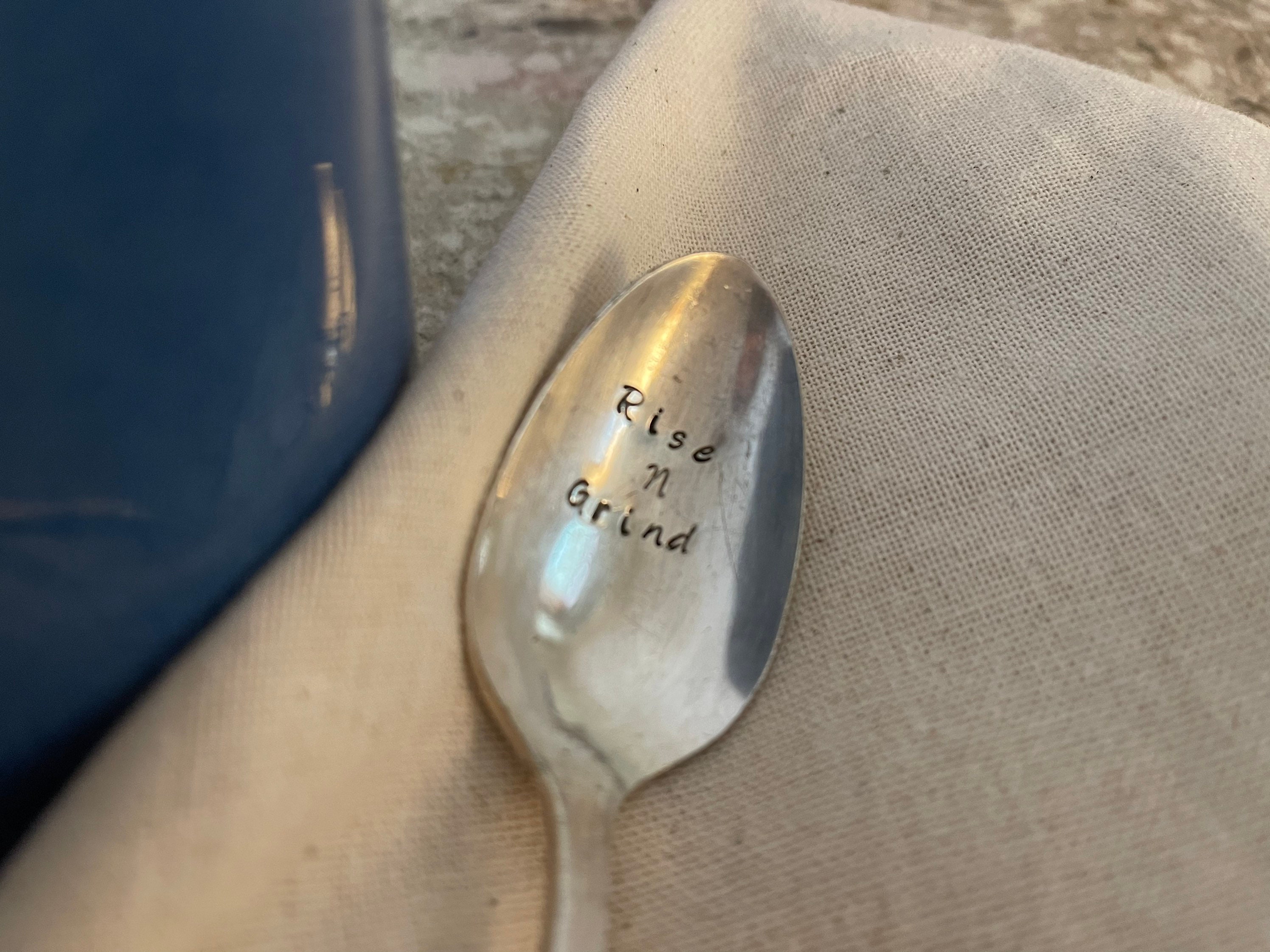 Vintage Teaspoon, Rise N Grind,hand Stamped Silver Plated Spoon - Etsy