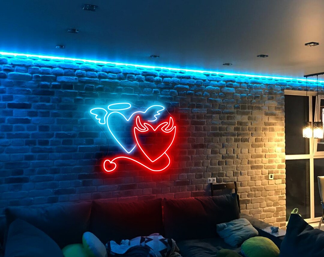 Angel & Devil Style Neon Sign Bedroom Decoration Custom Neon Wall Decor ...