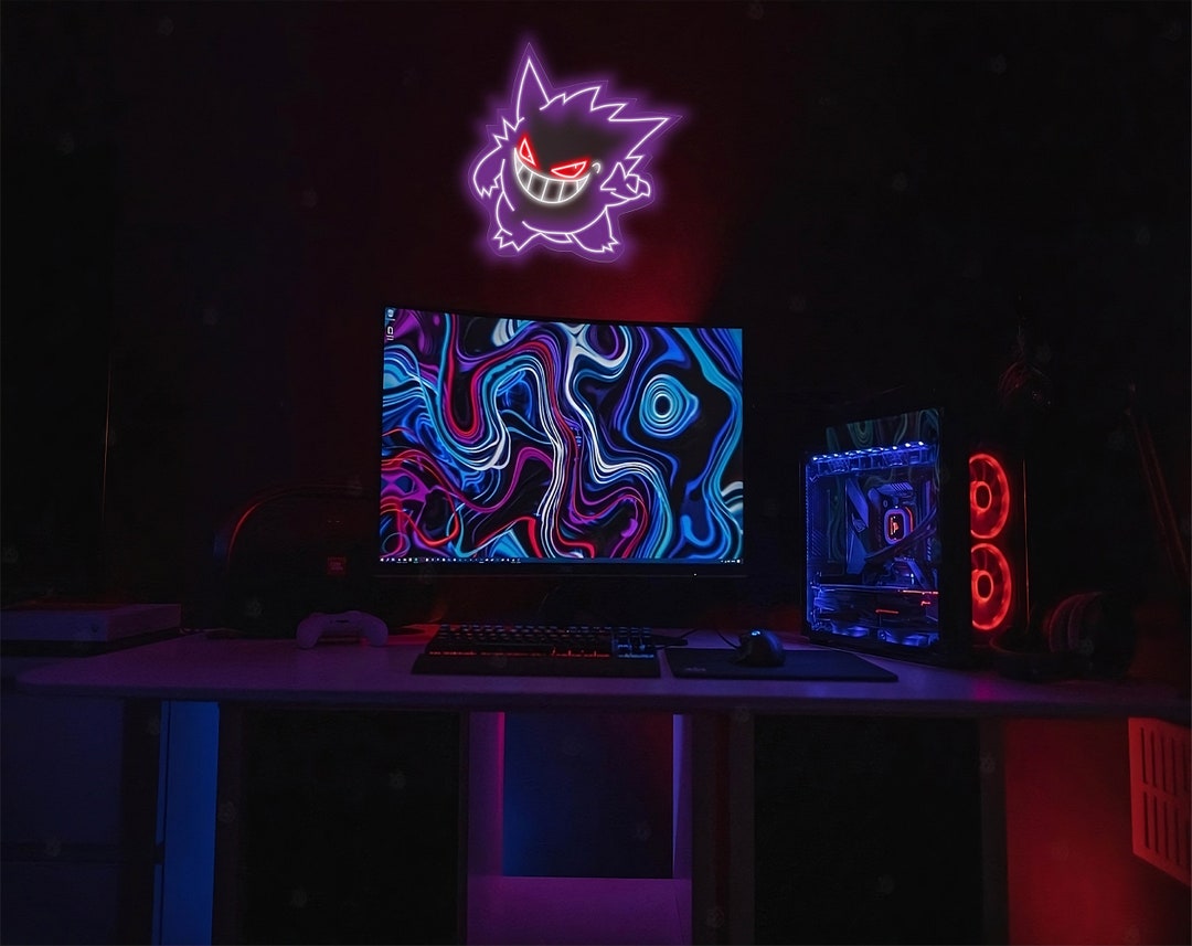 Neon Gengar LED Cute Anime Neon Sign Gengar Design Home LED Custom Wall ...