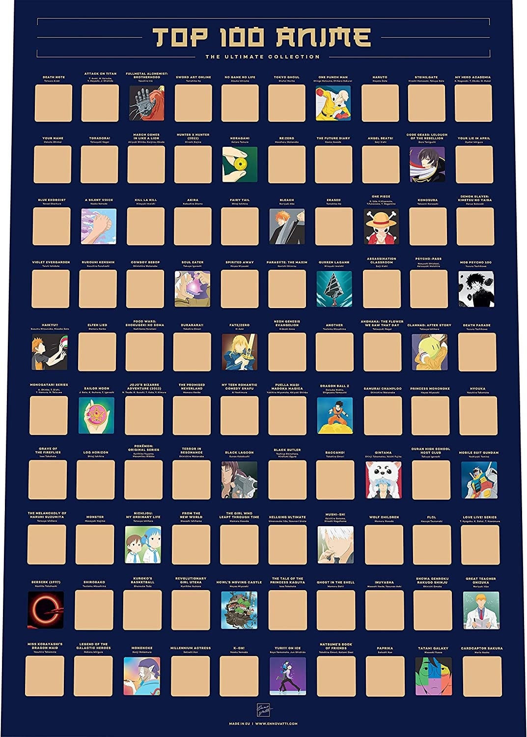 Top 100 Anime Scratch off Poster | Must-watch Bucket List - Etsy