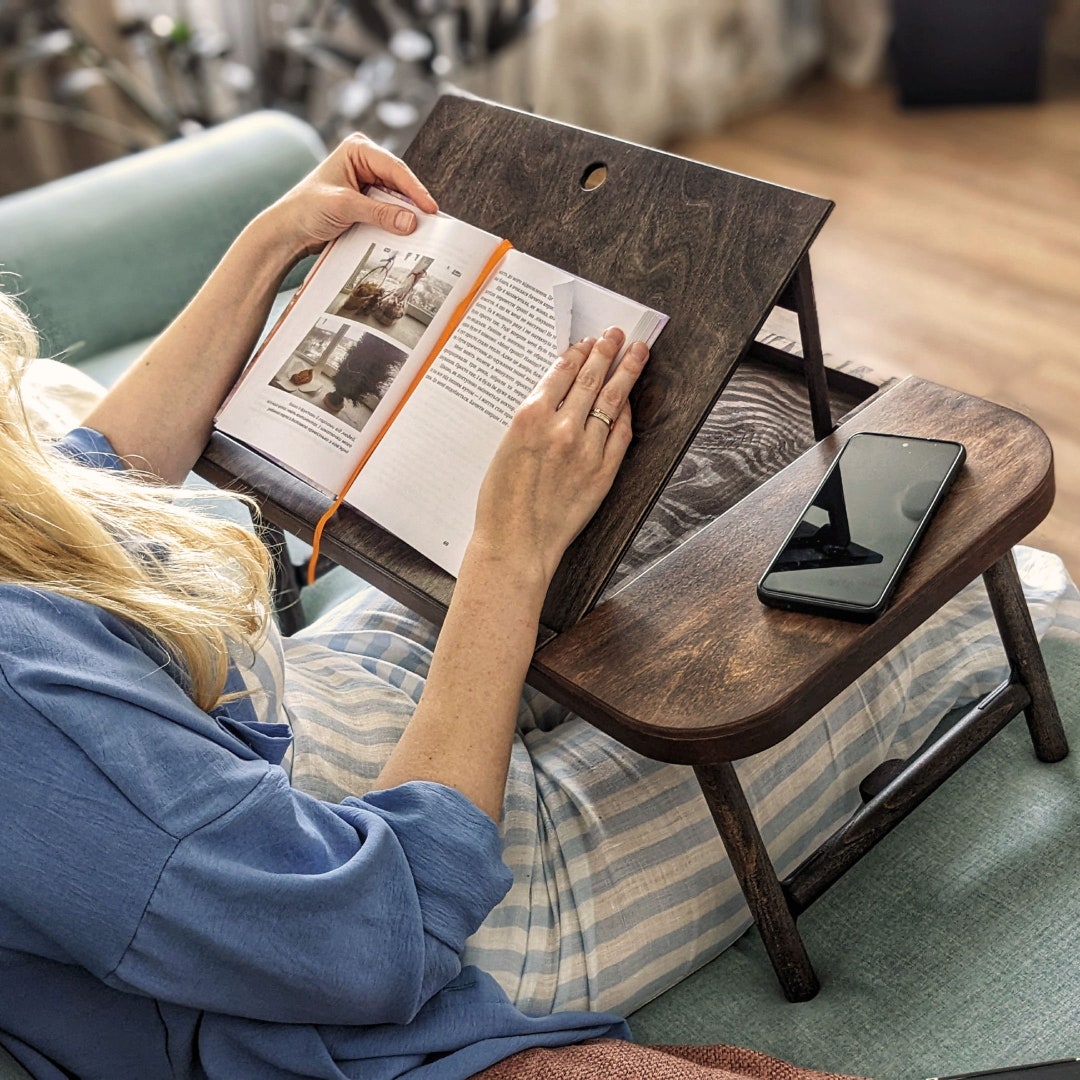 Wooden Book Stand, Small Bed Desk for Laptop, MacBook Foldable Stand ...