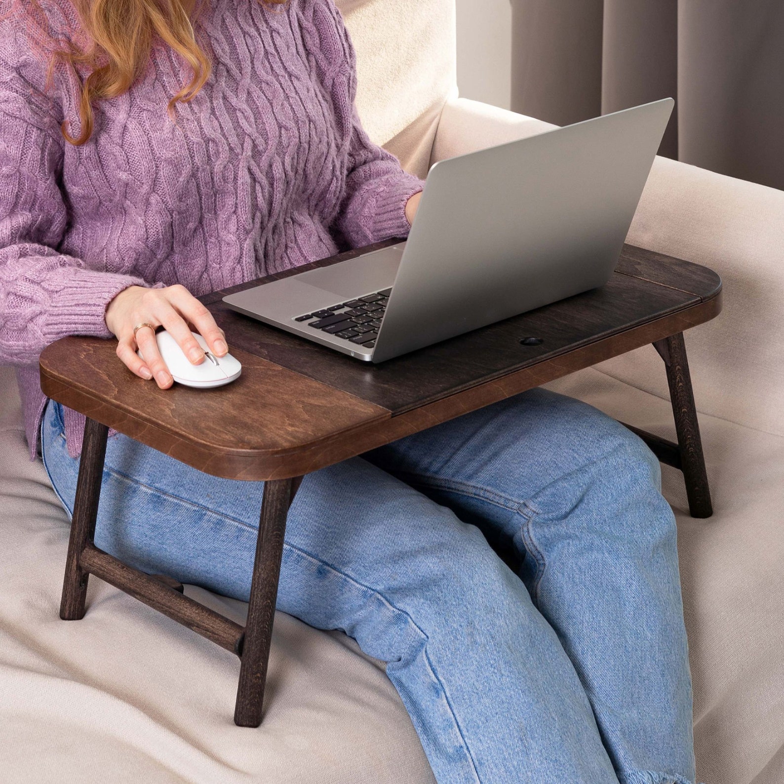 Dark Wood Laptop Desk, Portable Laptop Table for Macbook, Foldable ...