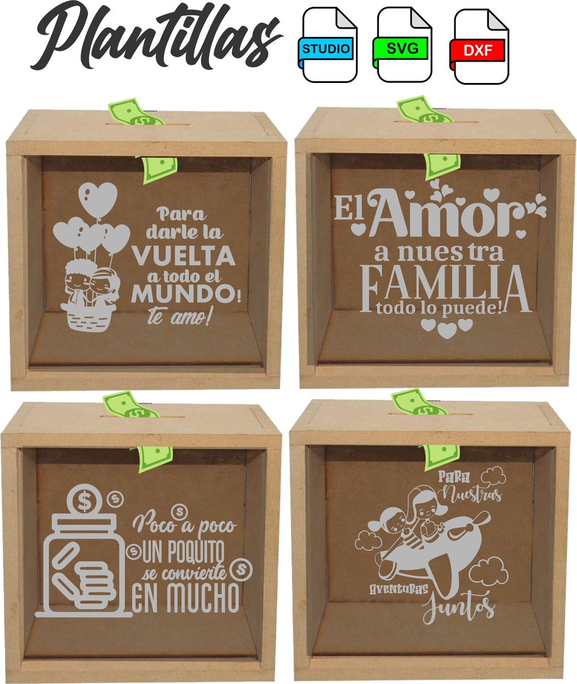 Money Cash Money Box Cutting Templates Piggy Bank Messages Svg - Etsy