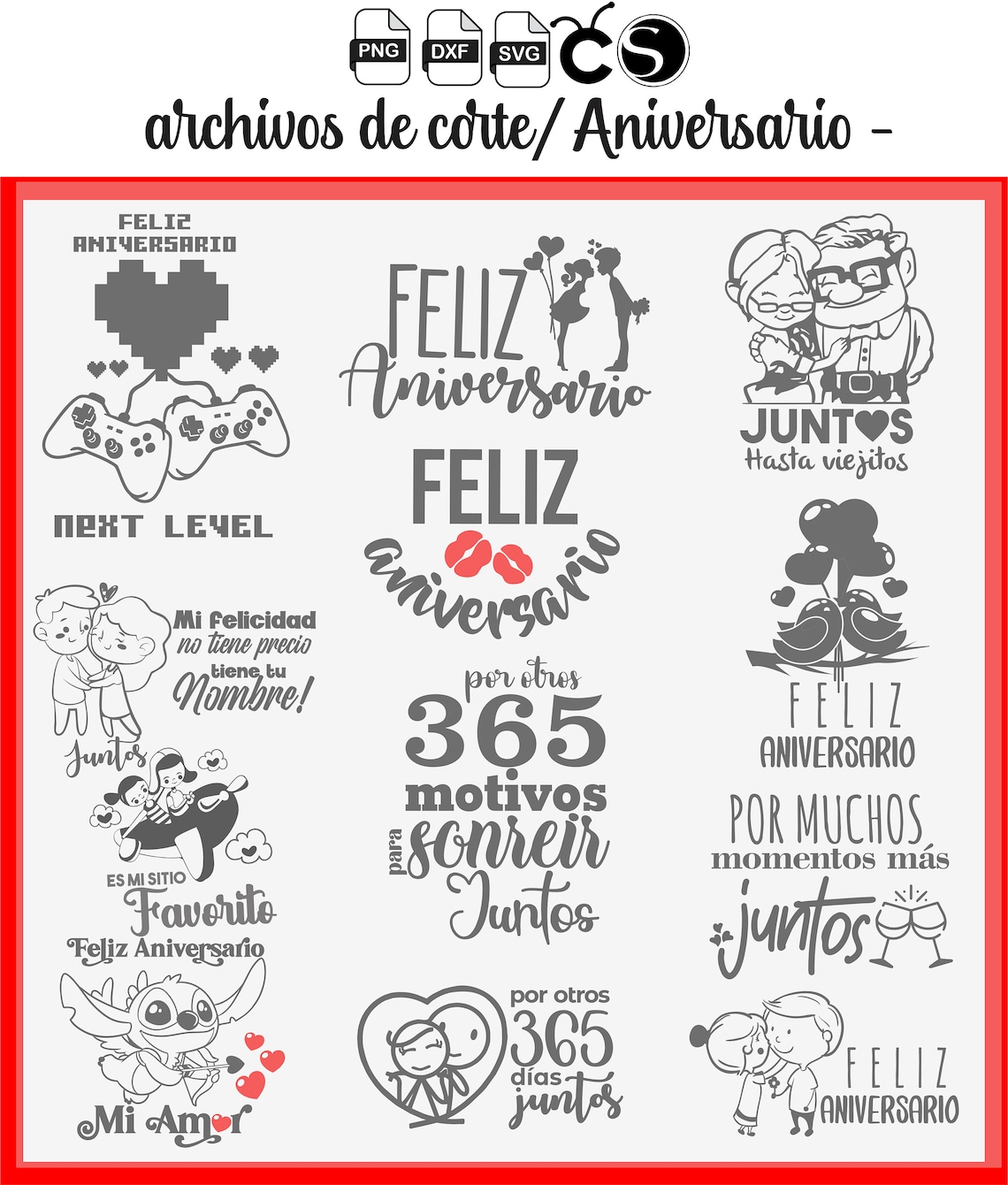 Aniversario svg feliz aniversario love amor stickers plantilla - Etsy ...