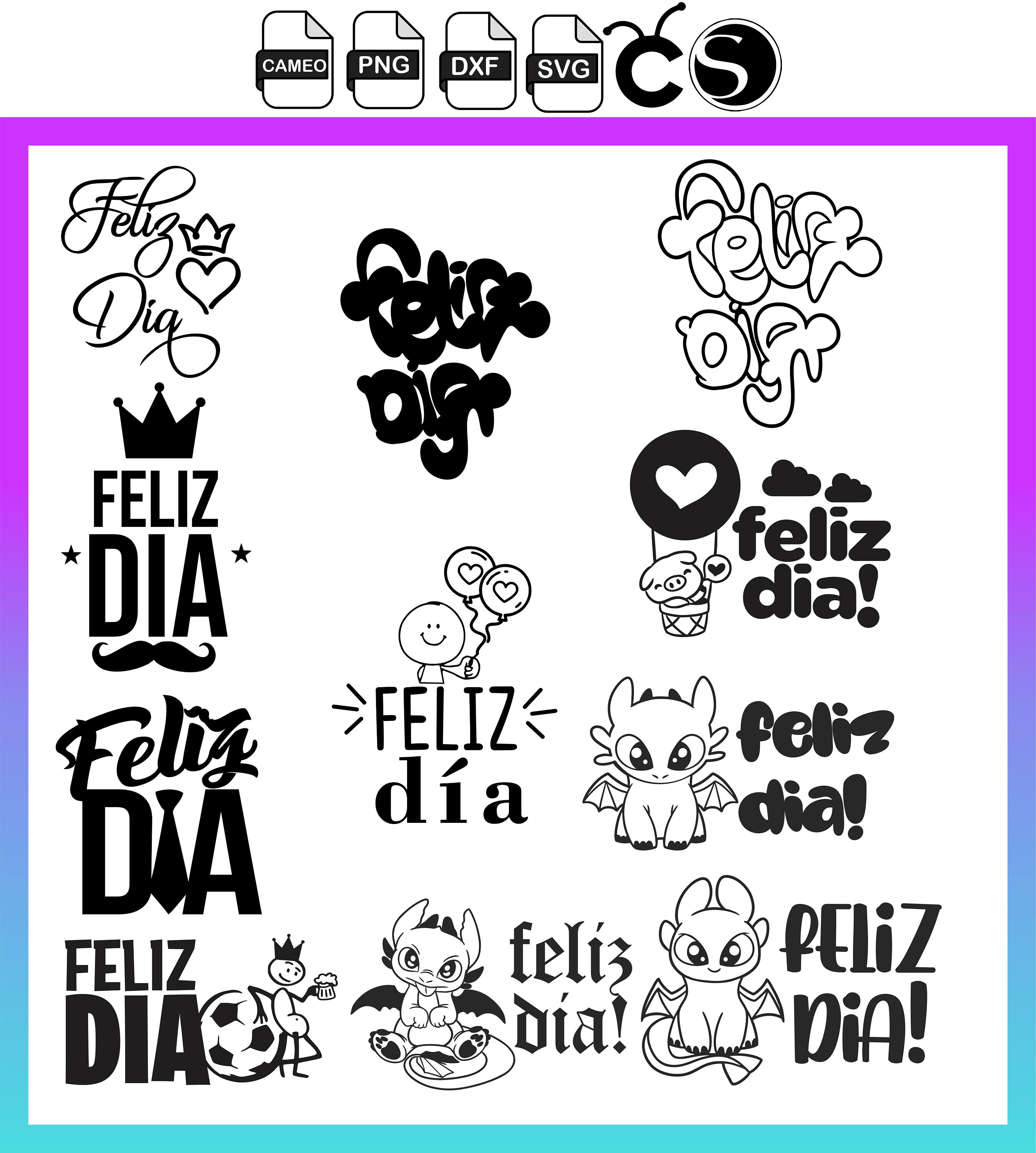 Bundle Svg Happy Day Svg Png Dxf Silhouette Cameo Studio Cricut Files ...