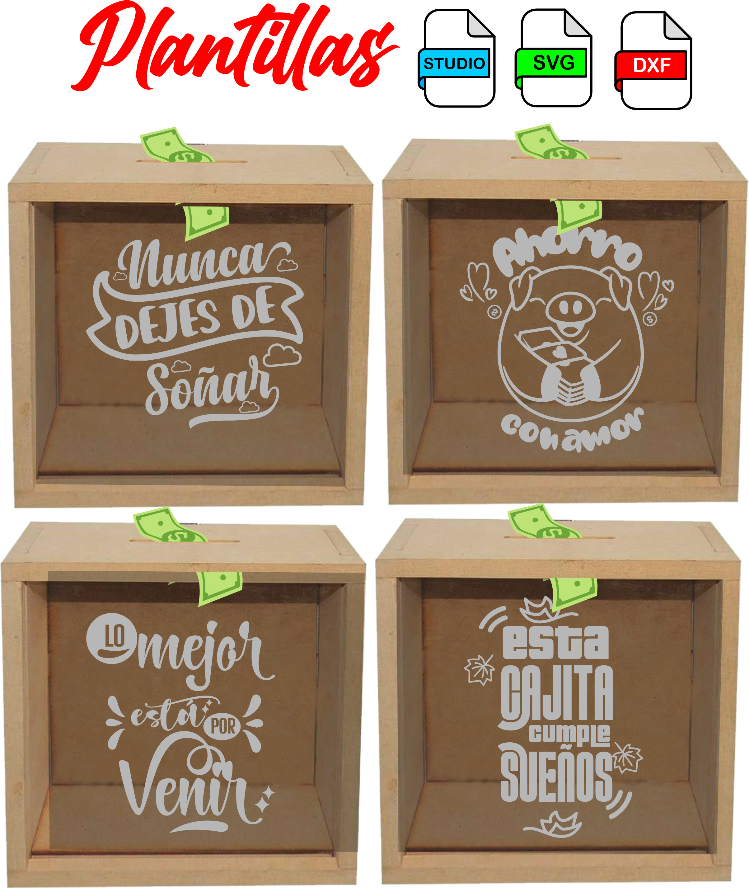 Money Cash Money Box Cutting Templates Piggy Bank Messages Svg - Etsy