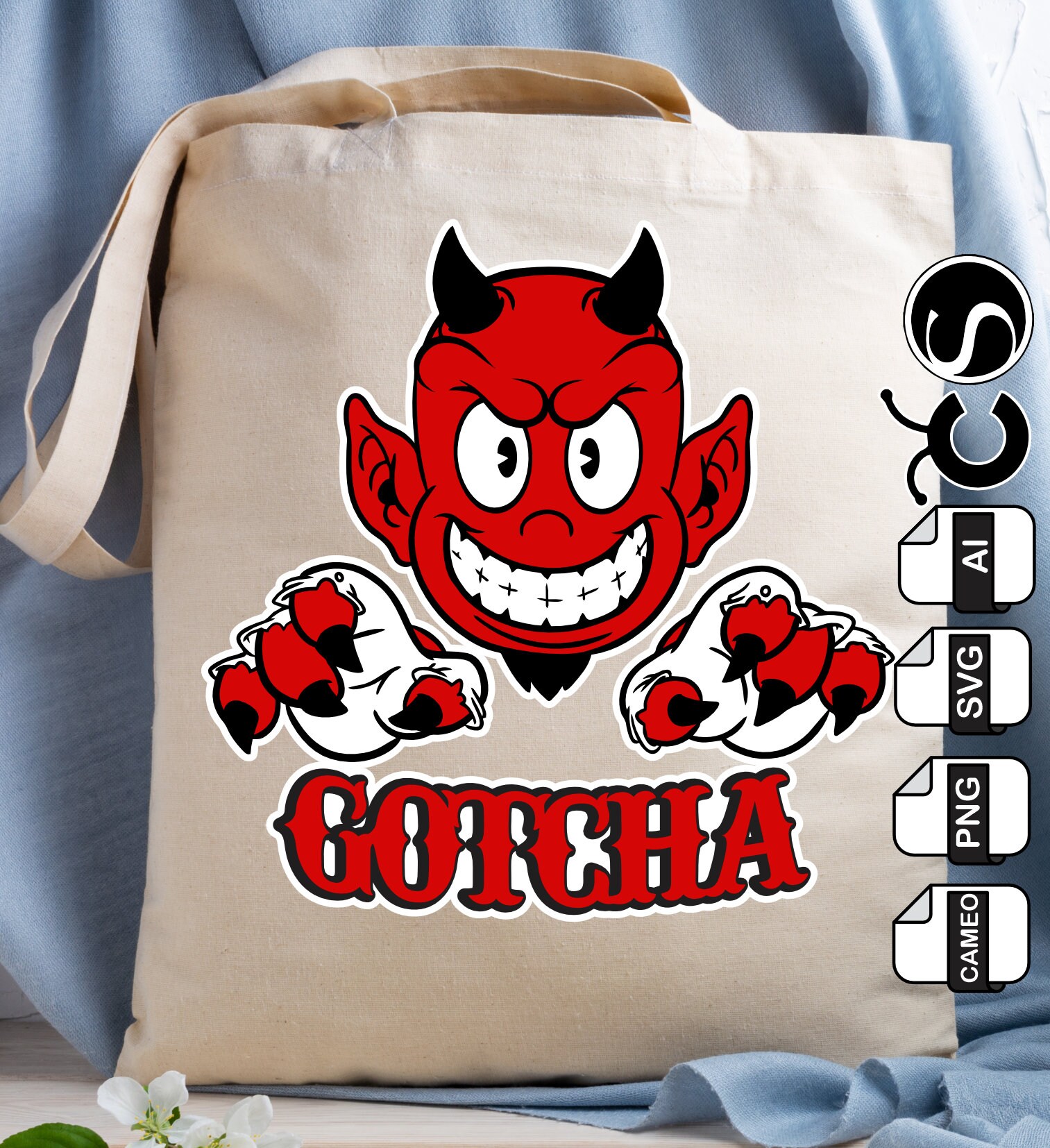 Halloween Svg Png AI Silhouette Gotcha Tshirts Devil Sublimation Mug - Etsy