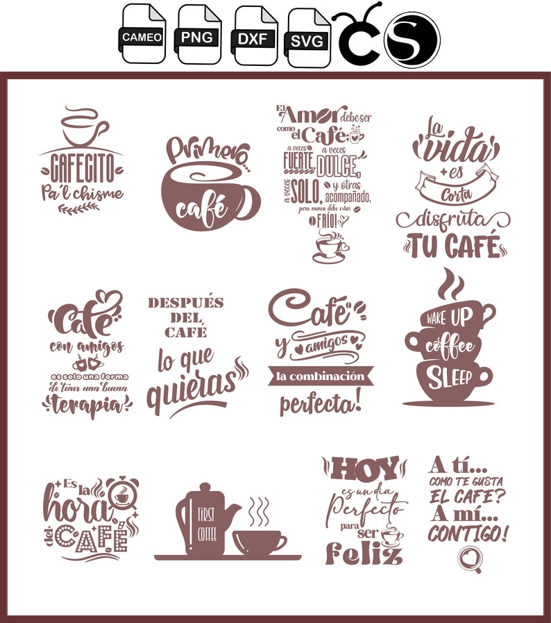 Coffee svg messages mensajes cafe svg png dxf silhouette cameo cricut ...