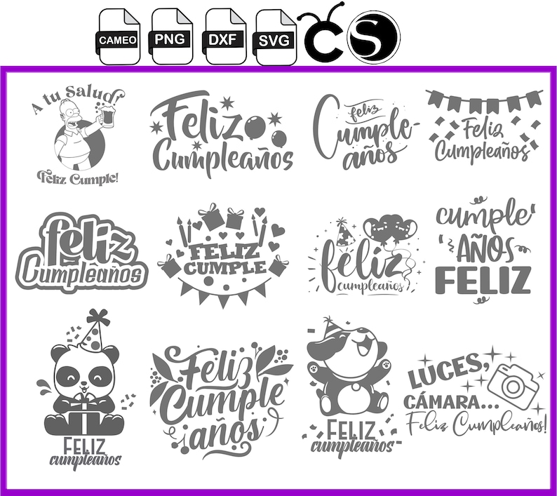 Cumpleaños svg png dxf silhouette cameo instant download feliz cumple ...