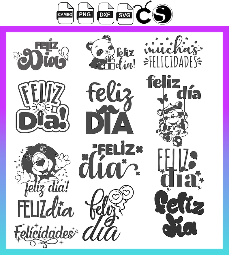 Bundle Svg Happy Day Svg Png Dxf Silhouette Cameo Studio Cricut Files ...