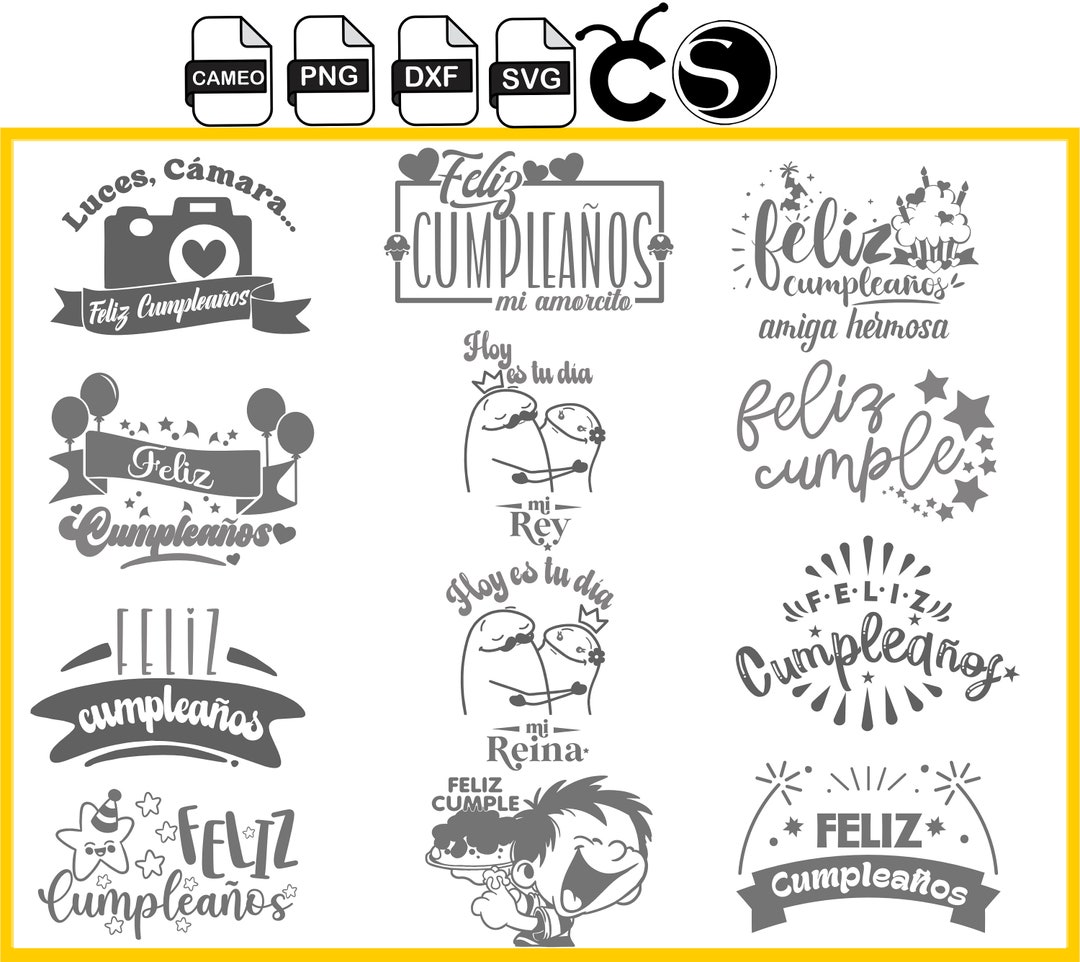 Cumpleaños feliz cumple svg png dxf cameo studio silhouette archivos de ...