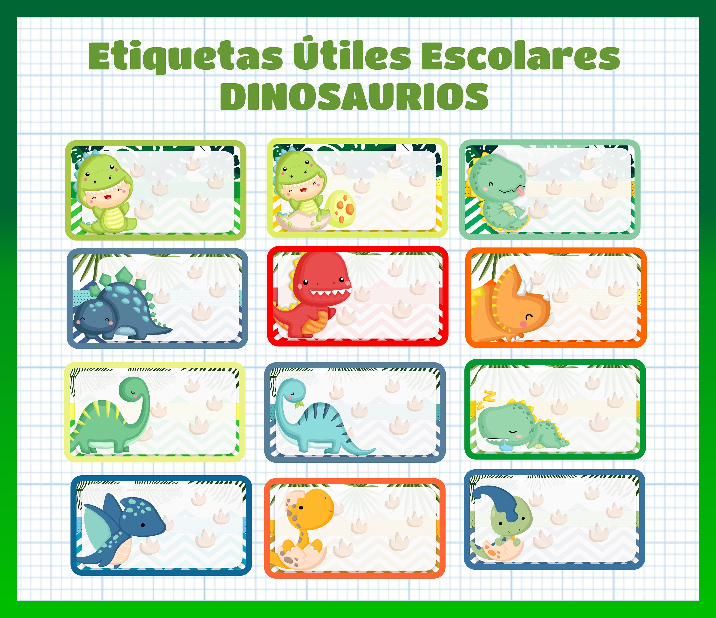 20 Etiquetas Escolares De Dinosaurios Gratis Para Editar E Imprimir