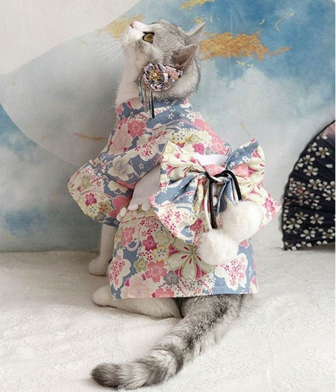 Kimono Style Flora Blue/red/purple Pet Clothing Pets Costume Cat ...