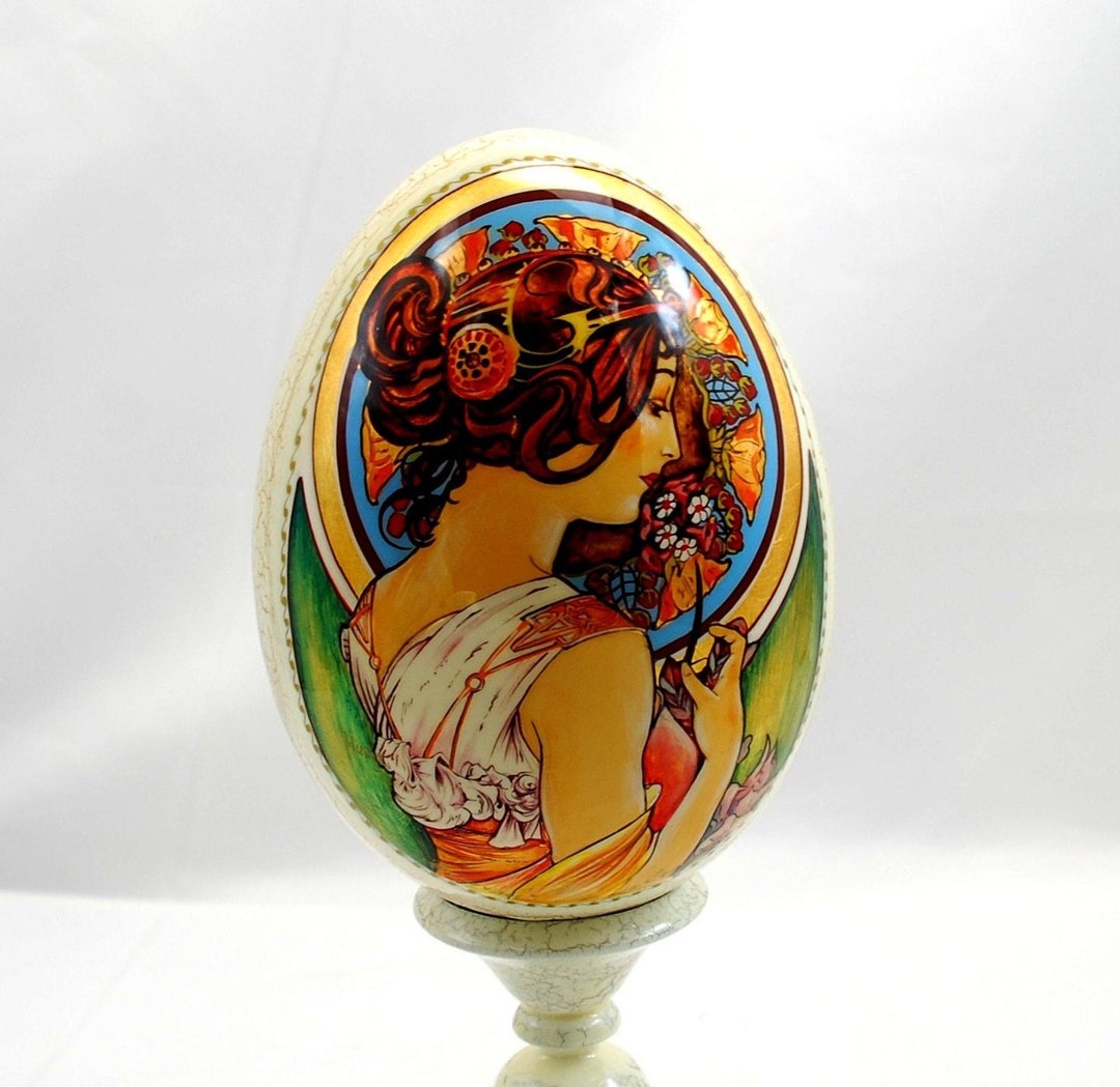 Alphonse Mucha / Carnation / Exclusive Wooden Easter Egg With a Stand ...