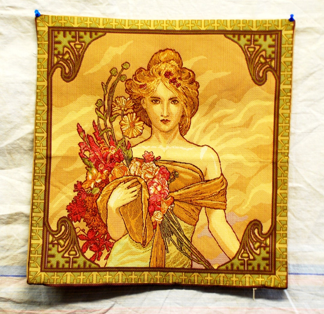 Copy Alphons Mucha / Season / Spring / Woven Tapestry / Cushion Cover ...