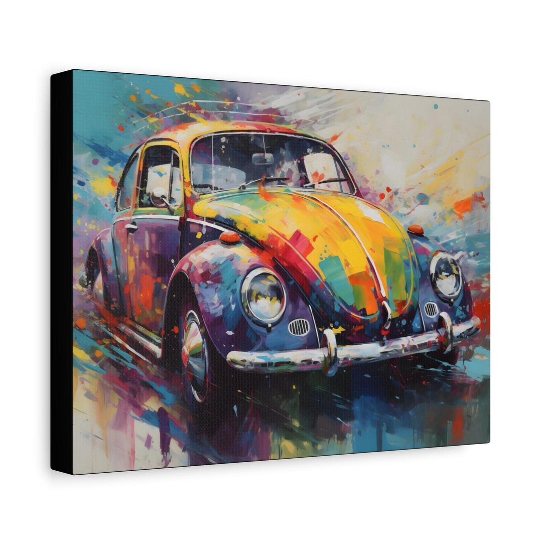 Colorful Vintage Beetle Canvas, Stretched Matte Automotive Wall Art - Etsy