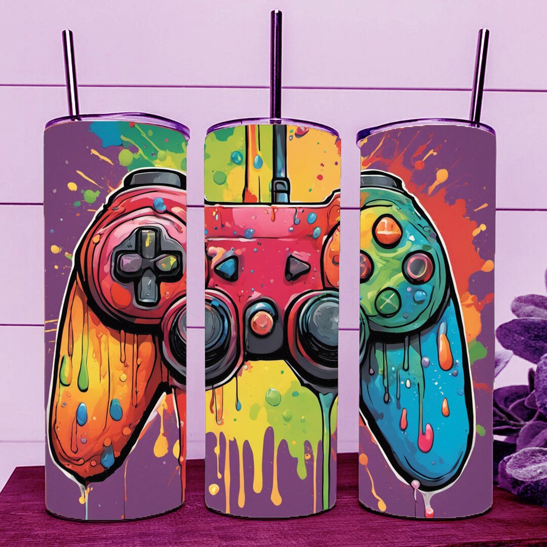 Rainbow Paint Drip Gaming Controller Video Game Tumbler Wrap 20oz ...