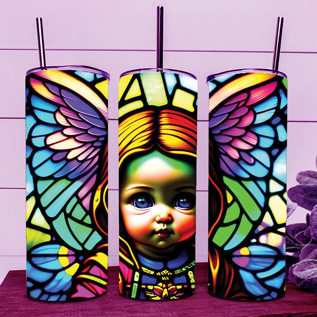 Colorful Stained Glass Window Chibi Baby Angel Tumbler Wrap 20oz ...