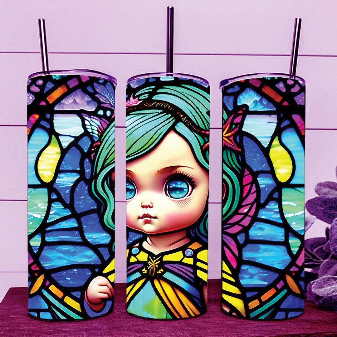 Stained Glass Mermaid Tumbler Wrap – Colorful Siren Princess, 20oz ...