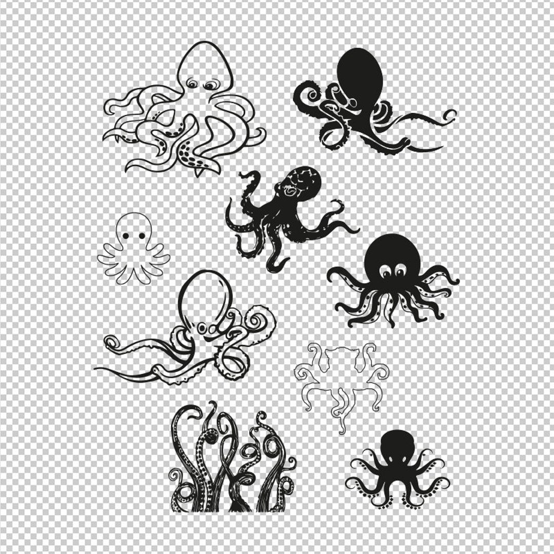 Squid Calamari Tentacles Kraken Octopus Bundle Collection SVG, PNG, EPS ...
