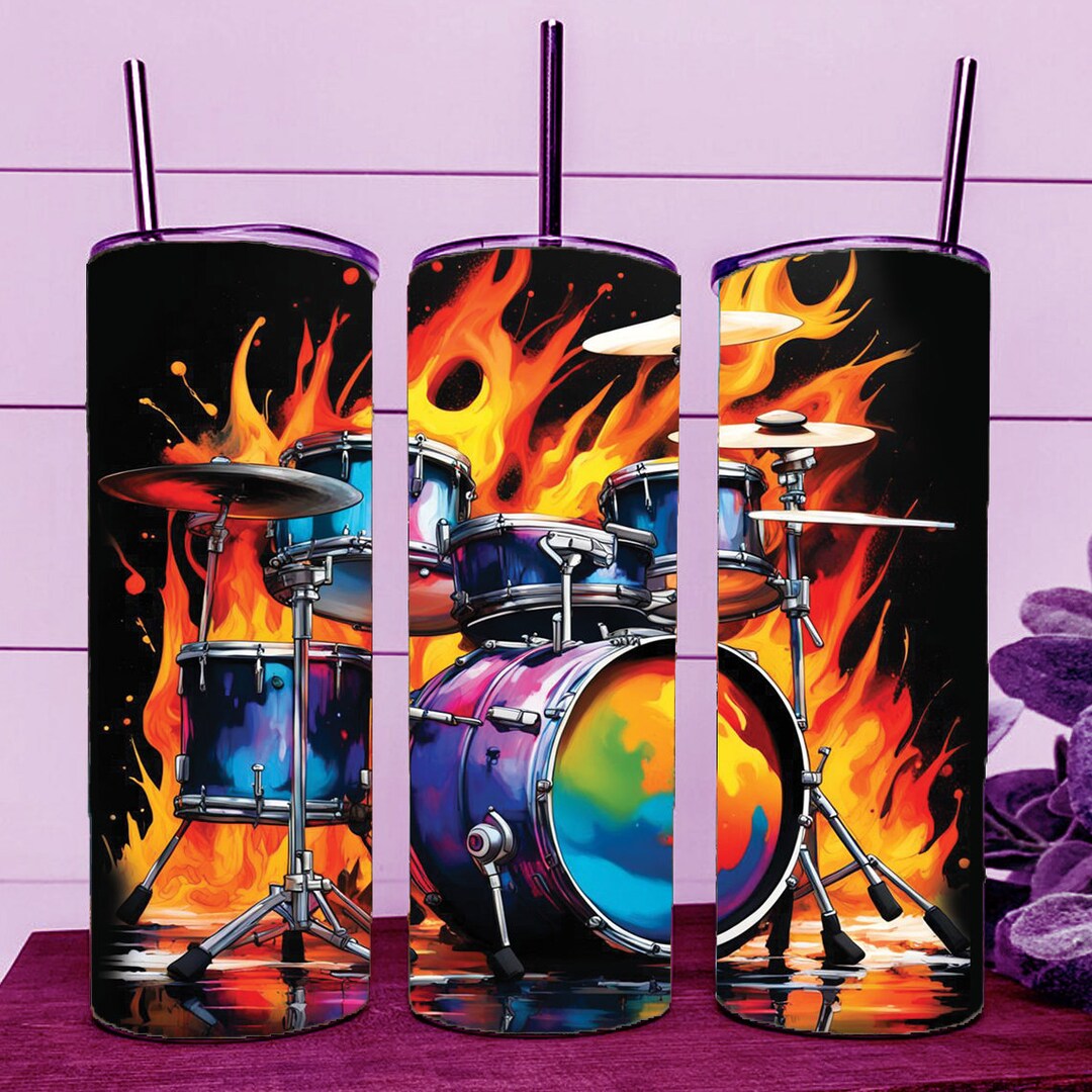 Music on Fire Instrument Drumkit Drum Kit Set Drums Tumbler Wrap 20oz ...