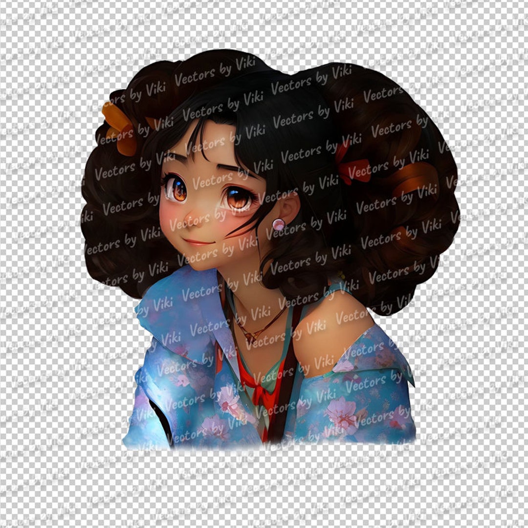 Cute Curly Hair Anime Girl PNG JPG, Manga Princess (digital File) - Etsy