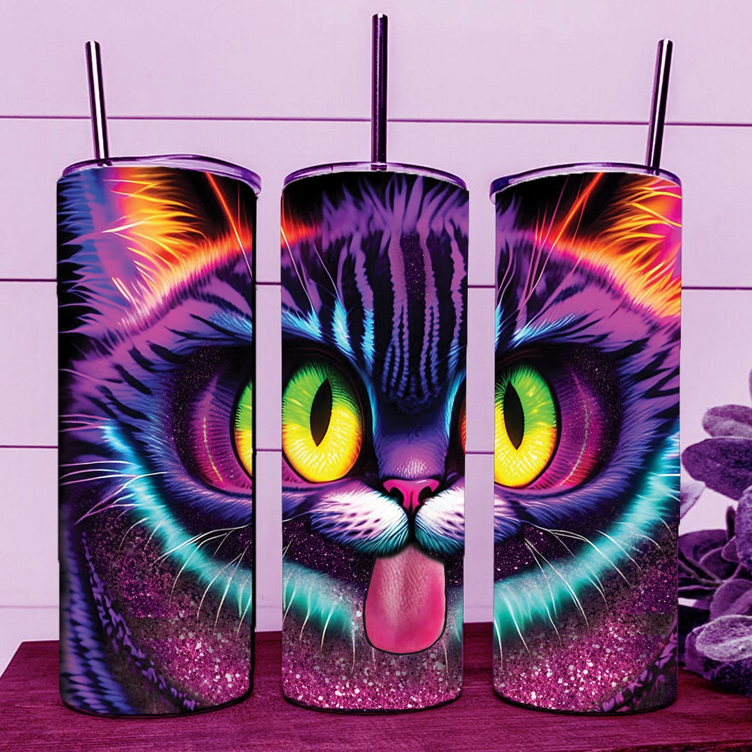 Wonderland Alice Inspo Smiling Psychedelic Cat Tumbler Wrap 20oz ...