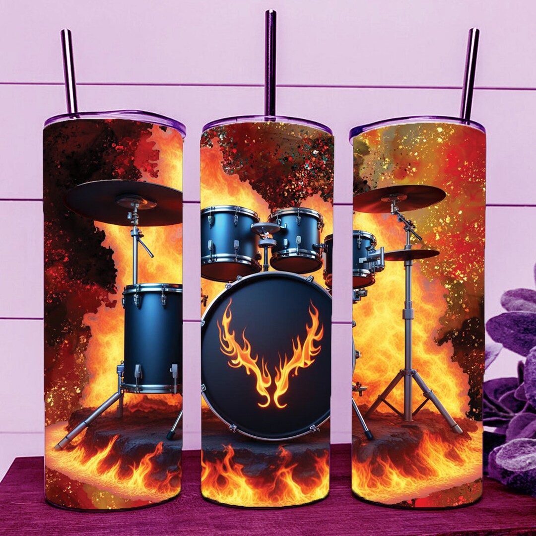 Music on Fire Instrument Drumkit Drum Kit Set Drums Tumbler Wrap 20oz ...