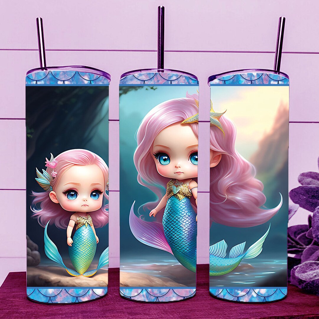 Cute Little Mermaids Chibi Baby Mermaid Skinny Tumbler Wrap 20oz ...