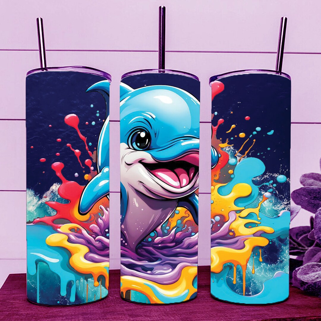 Cartoon Dolphin 20oz Tumbler Wrap – Chibi Sublimation Design (digital ...