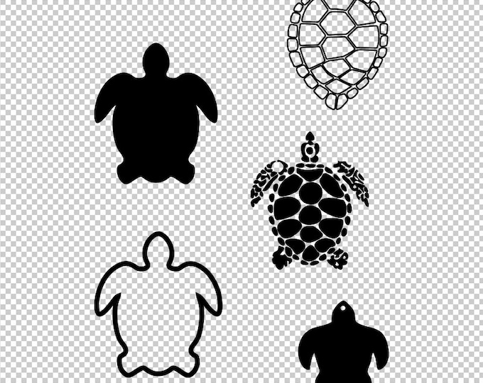 Turtle Shell Vector Clipart Set / Outline & Stamp Drawing Illustrations ...