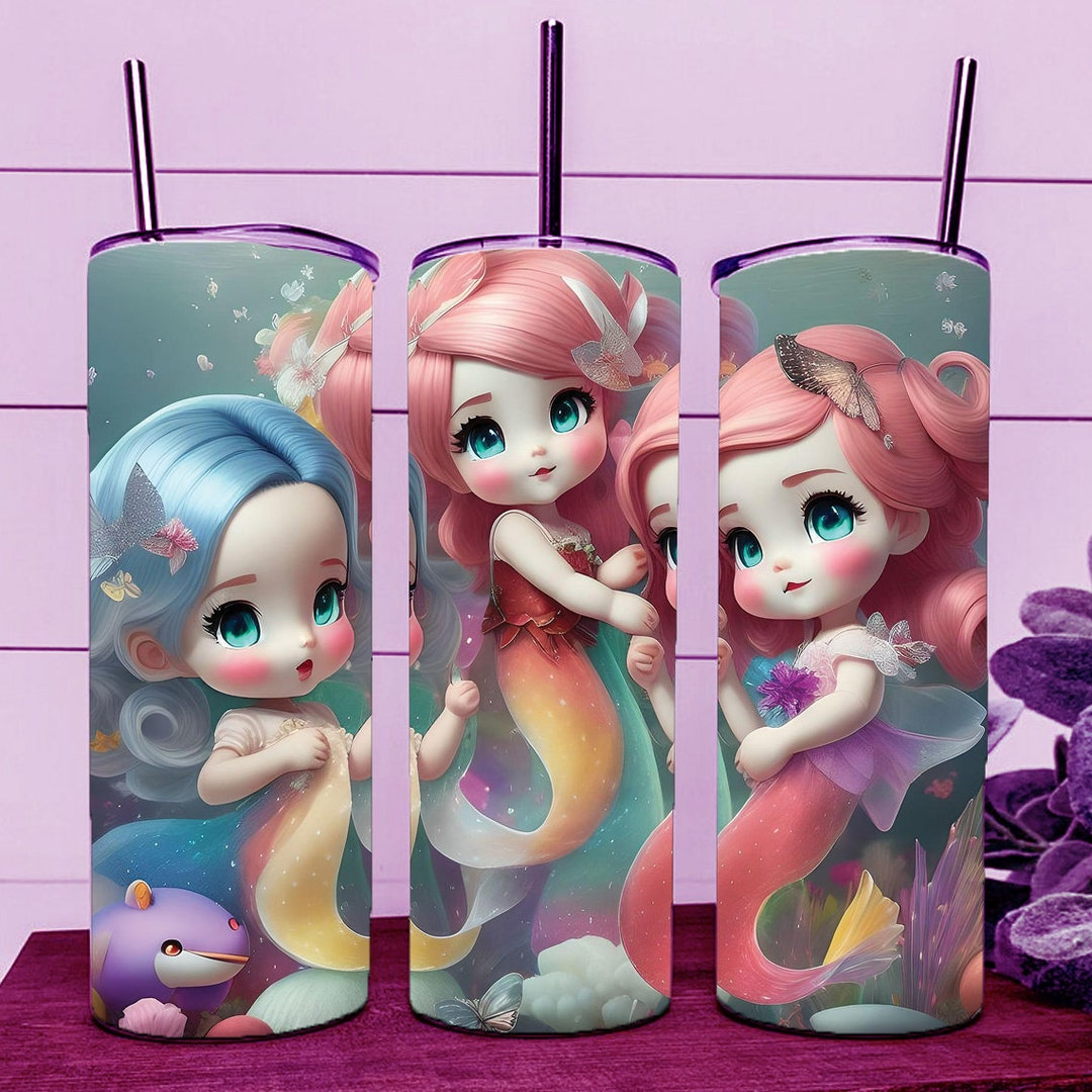 Cute Little Mermaids Chibi Baby Mermaid Skinny Tumbler Wrap 20oz ...