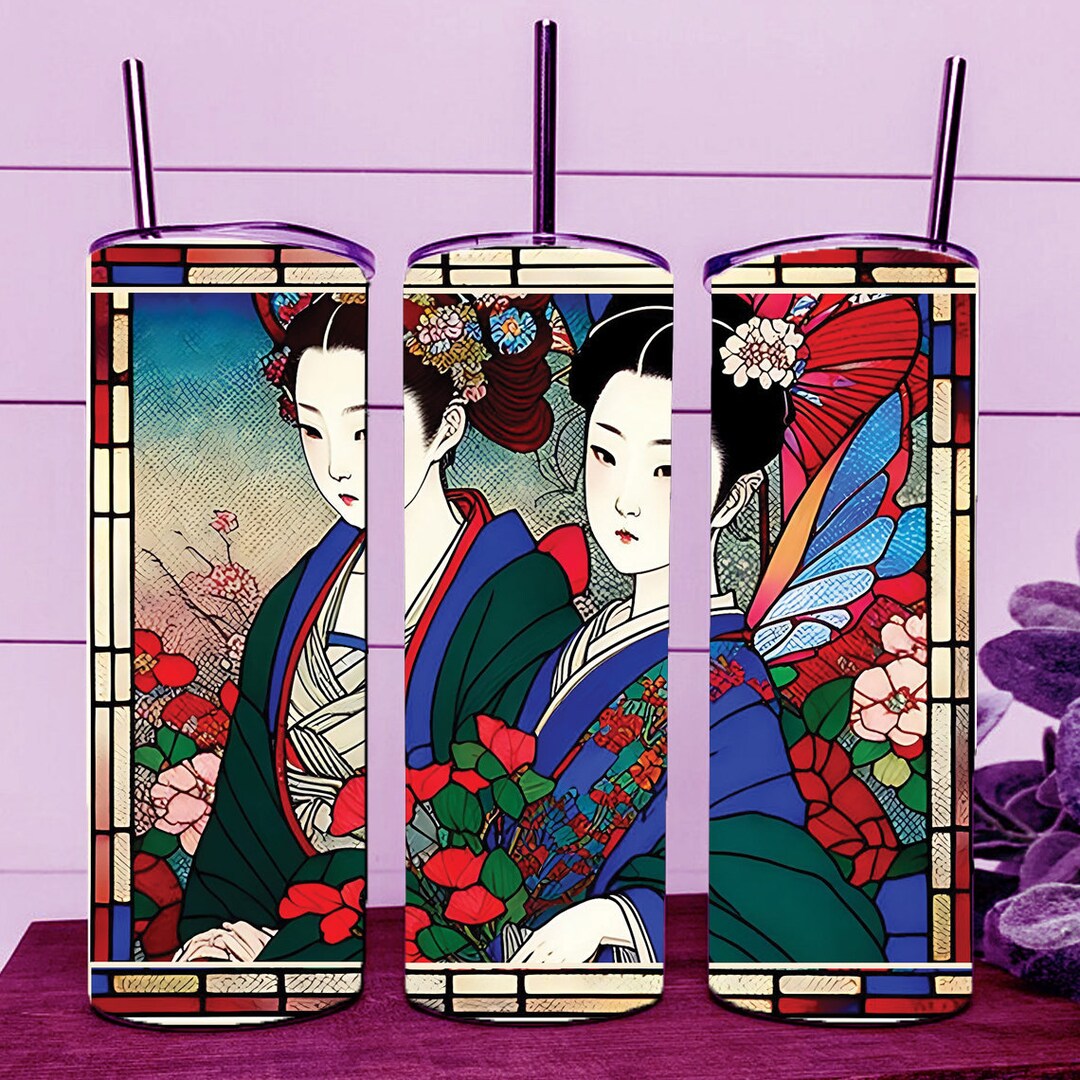 Geisha Girls Japanese Art Stained Glass Geishas Tumbler Wrap 20oz ...
