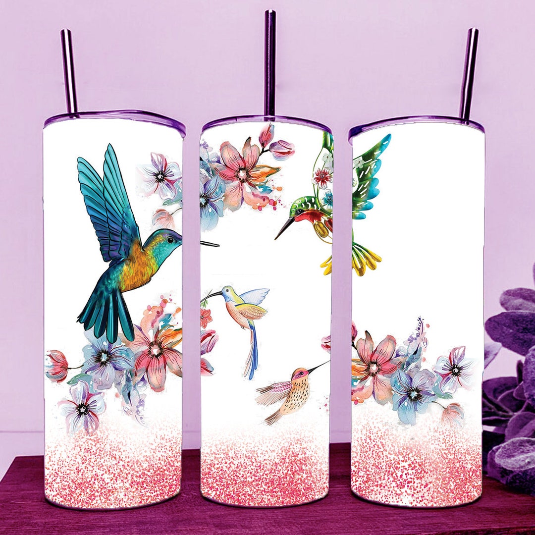 Pink Flowers Happy Hippie Hummingbird Skinny Tumbler Wrap 20oz Straight ...